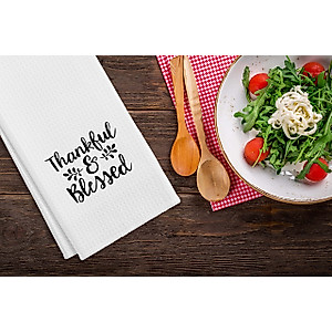 QIYUHOY Thankful and Blessed Autumn Fall Kitchen Towels Tea Towels, 16 X 24 Inches Cotton Modern Dish Towels Dishcloths,Dish Cloth Flour Sack Hand Towel for Farmhouse Kitchen Decor,Thanksgiving Gifts