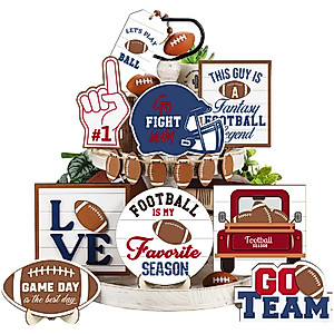 Dandat 15 Pcs Fall Football Decor Football Tiered Tray Decor Fall Tiered Tray Decorations Set Table Decorations Centerpieces for Home Fans Club Party Supplies(Football Game)