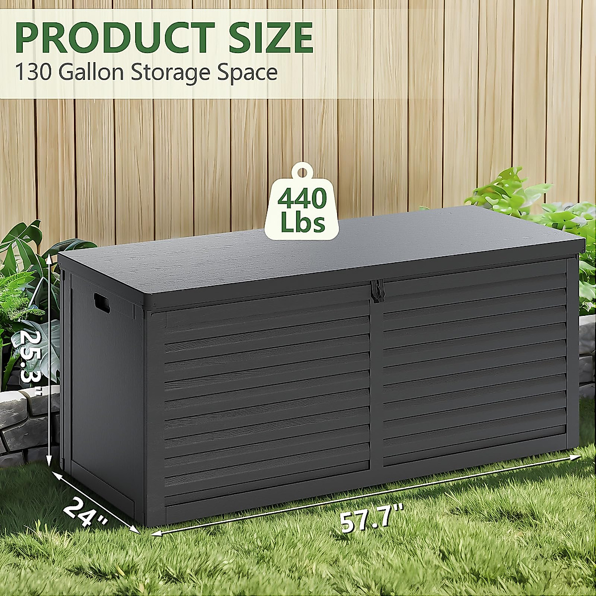 YOFE 130 Gallon Storage Deck Box,Waterproof Storage Cabinet, UV Resistant Lockable Plastic Storage Bench for Patio Cushions,Garden Tools (DarkGray)