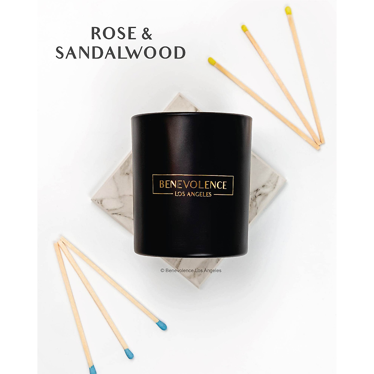 Benevolence LA Rose & Sandalwood Scented Candle | 8 oz Scented Candles for Home Scented | Natural Soy Candles Gifts for Women | 45 Hour Burn Aromatherapy Candle | Summer Candles