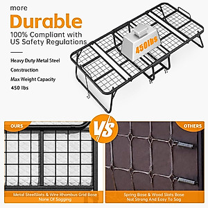 Niceway Premium Foldable & Portable Folding Bed with Metal Platform - 75 x 31 Rollaway Beds with Sturdy Heavy Duty Frame - 5" Deluxe Memory Foam Mattress, Temporary Beds for Guests with Side Pocket