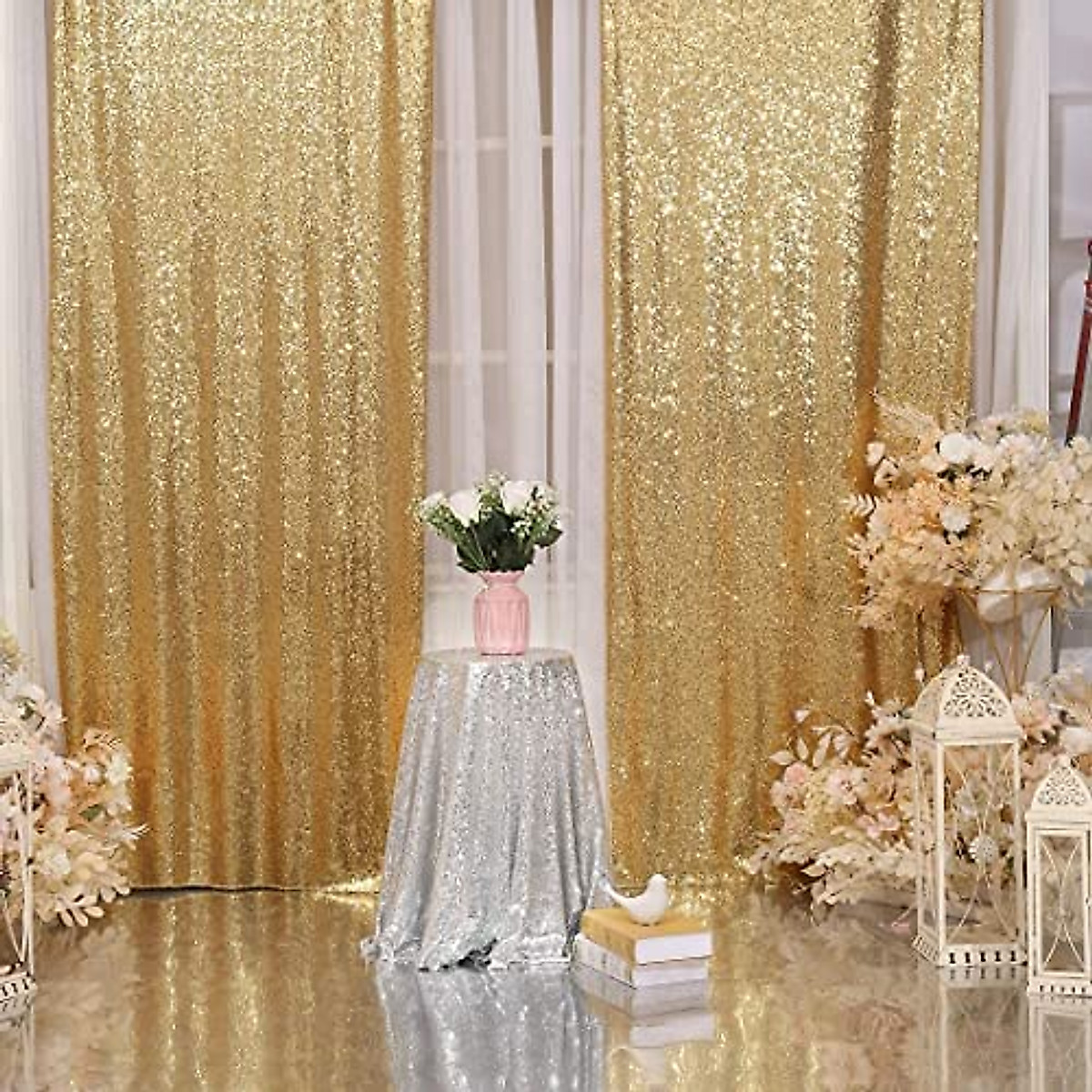 Juya Delight Gold Sequin Backdrop Curtain,4PCS 2FTx8ft Glitter Backdrop Curtain for Party,Birthday,Christmas Wedding Decoration