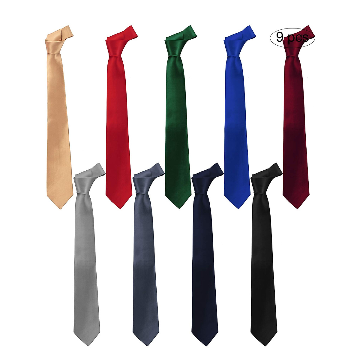 SATINIOR 9 Pieces Men's Slim Tie Skinny Necktie Solid Color Tie Retro Classic 3 Inches Skinny Ties, Multicoloured, One Size