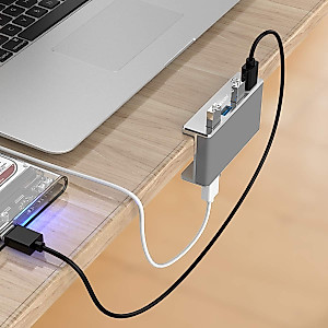 USB Hub 3.0 - Rekidm 4 Port Aluminum Desk USB Hub 3.0 Clamp Design for Desktop, Computer, PC, Table Edge with Durable Adjustable Clip, Space-saving Mountable USB Hub Fast Speed Transfer