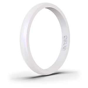 Enso Rings Halo Birthstone Silicone Ring – Minimalist Stackable Wedding Engagement Band – 2.54mm Wide, 1.5mm Thick – Moonstone-Colored, Size 5