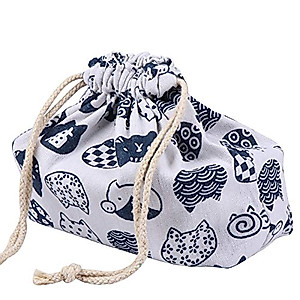 TOYANDONA Drawstring Lunch Bag Double-Layer Thickened Japanese Style Bento Tote Pouch Candy Gift Holder Pack for Home Wedding Birthday Party White