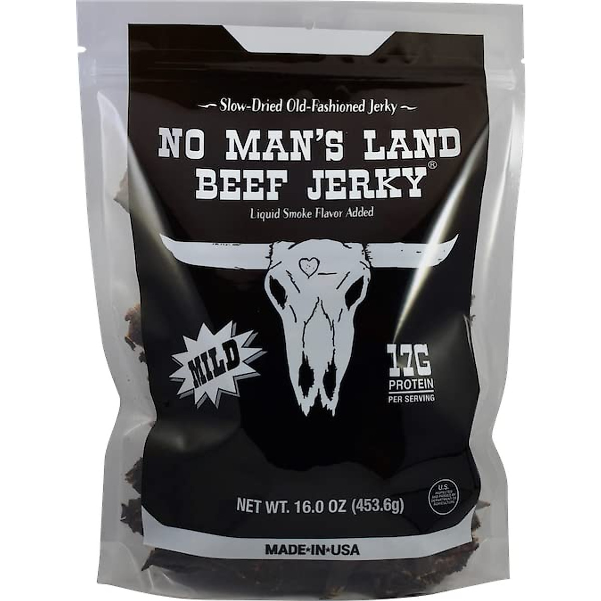 No Man’s Land MILD Beef Jerky High Protein Low Calorie Low Carb Beef Snack 16oz Bag