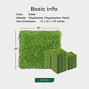 GROWNEER 1.57" H Interlocking Artificial Grass Tiles, 12" x 12" 6 Pcs Fake Grass Deck Turf Tiles with Upgrade Interlocking System Self-draining for Pet Indoor/Outdoor, Backyard, Patio