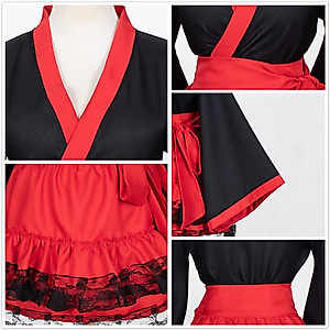 Elibelle Japanese anime red and Black kimono fox cosplay costume Furry Fox Ear with socks L