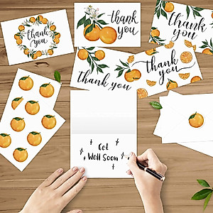 Sinasasspel 36Pack Little Cutie Thank You Cards Assortment with Envelopes Orange Stickers Clementine Theme Party Supplies Little Cutie Baby Shower Gifts 4 x 6 Inches