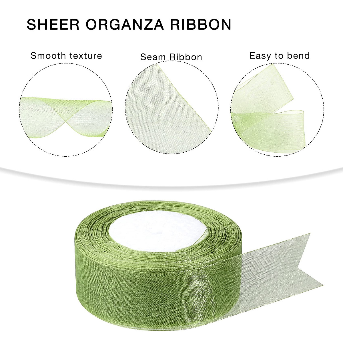 Hiswan 1.5 inch Sheer Organza Ribbon Sage Green Chiffon Ribbon for Gift Wrapping Christmas Halloween Decoration Wedding Flower Bouquet Crafts 50 Yards