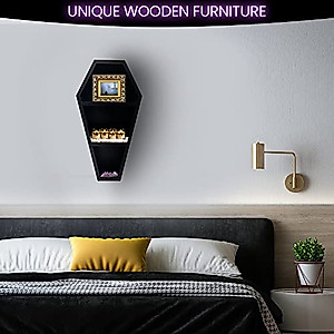 Spooky Looky Life Coffin Shelf - The Original Multiple Colors and Looks All in 1 Shelf Design - Unique Gothic Decor for The Home - Wooden Black Floating Wall Or Table top Shelf - 15" Tall by 8" Wide