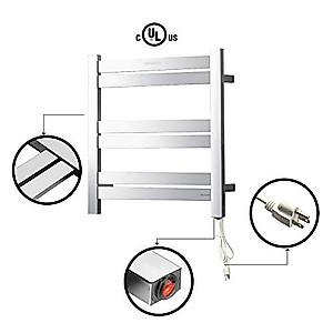 SHARNDY Towel Warmer Brushed Nickel for Bathroom Wall Mounted Drying Rack Plug-in Electric Heated Towel Rack Stainless Steel Square 6 Bars Bath Towel Heater ETW84-4 80W 20.87x20.47x4.13 inches