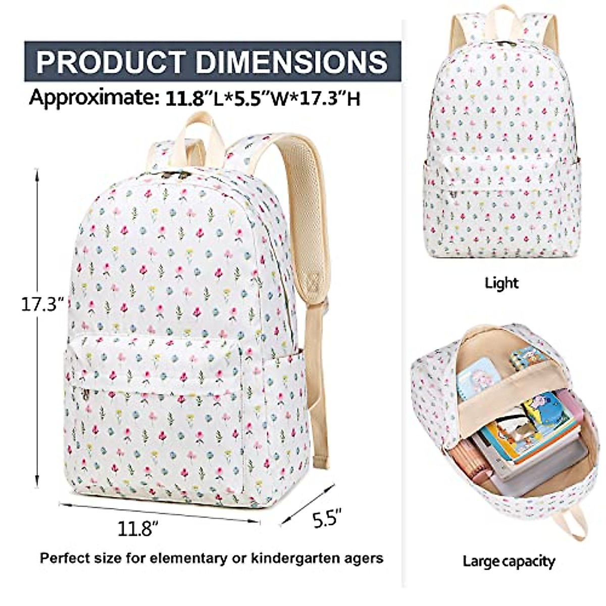 School Backpack Teen Girls Kids Lightweight College Waterproof School Laptop Casual Backpack (Floral)