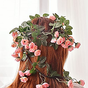 Mandy's 2pcs Pink Silk Rose Vine Garland Artificial Flowers with 69 Heads for Home Wedding Arch Floral Decorations