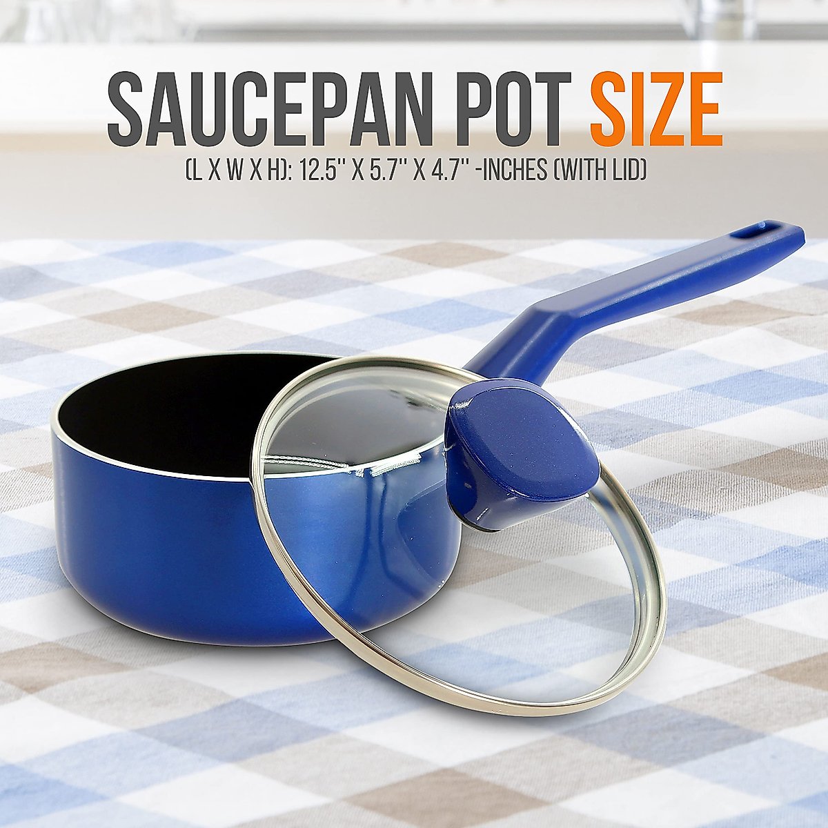 NutriChef Saucepan Pot with Lid - Non-Stick High-Qualified Kitchen Cookware with See-Through Tempered Glass Lids, 1 QT. (Works with Model: NCCWA13BU)