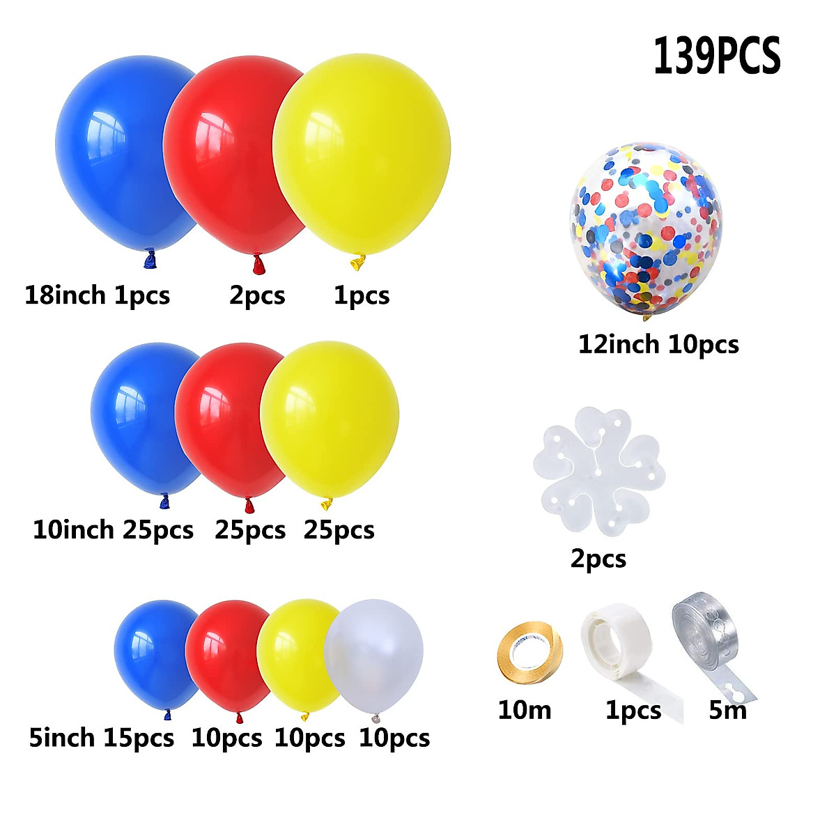 Red Blue Yellow White Balloon Garland Kit for Baby Shower Wedding Bridal Shower Birthday Party Decoration