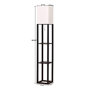 HomeFocus - Floor Lamp,Shelf Floor Lamp with LED Bulb,Display Shelves Floor Lamp,Floor Lamp for Living Room,Floor Lamp for Bedroom,White Linen Shade,Wood,Black
