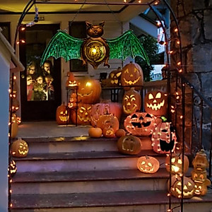 DREAMSKIP Hanging Bats Halloween Decoration, Halloween Bats Solar Lights Outdoor, Waterproof Halloween Lanterns for Yard, Outside, Party, Garden (Green)