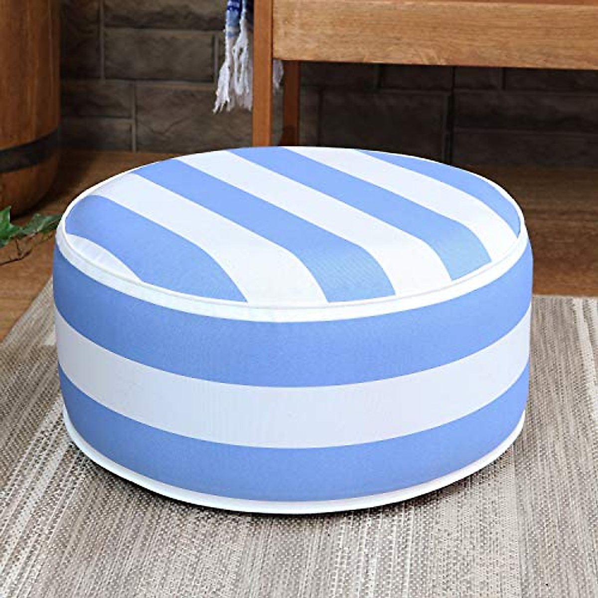 Sunnydaze Indoor and Outdoor Inflatable Ottoman - All-Weather, Water-Resistant Blow Up Footstool - Portable Patio Furniture - Lawn, Garden and Travel Inflatable Pouf - Beach-Bound Stripe