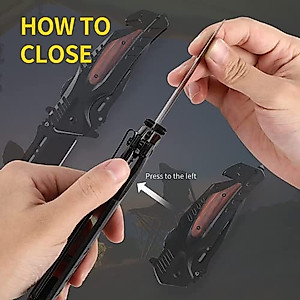 Jellas Tactical Knife, 8Cr13Mov Pocket Knife for Men, Folding Knife 440C Knife with Clip, EDC Knife, Survival Knife for Fishing Hunting Hiking, Knives for Men and Women Knives (Red)