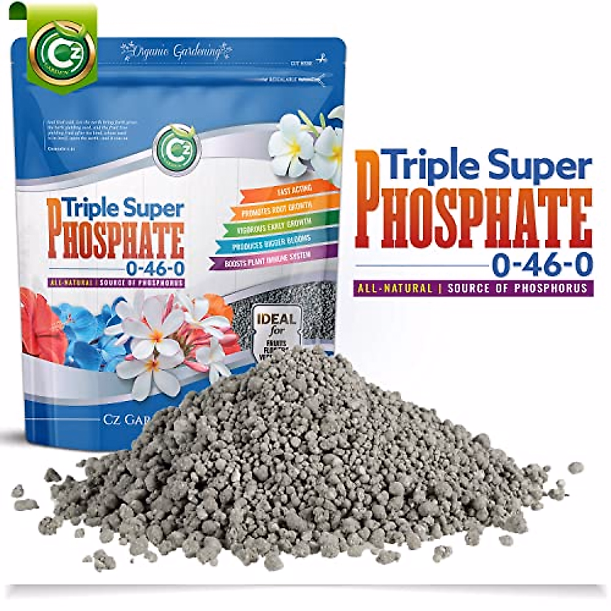 Triple Super Phosphate 0-46-0 Fertilizer Made in USA - Bloom Booster - TSP Pure Phosphorus Plant Food for Indoor/Outdoor Plants and Organic Gardens - Fruit, Vegetables, Holistic Herbs, Trees & More!