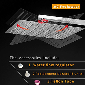 BESy 12 Inch Rain Shower Head, 12" Square Rainfall & High Pressure Stainless Steel Bath Showerhead, 20 Inches Straight Extended Shower Arm With Flange, Rain Shower Head Extension Arm Brushed NIckel