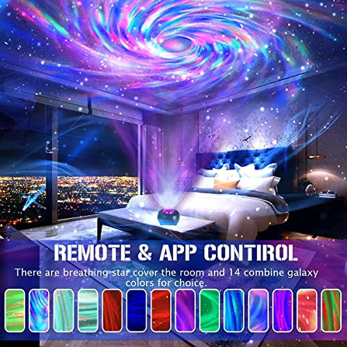KisMee Galaxy Projector Ceiling Decor Star Light Projector Psychedelic Swirling Bedroom Decor for Teen Girls,Smart Skylight with Bluetooth Music Speaker, APP Control