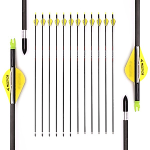 Spine 400 Arrow for 70 Lb Compound Bow 24 Inch Arrow Target Practice Arrow Hunting Arrow Carbon Arrows Adult Youth Archery Indoor Outdoor Shooting Bullet Tip 12pc