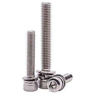 M5 x 40mm 30 PCS Socket Head Cap Screws with Flat Washer and Lock Washers, 304 Stainless Steel 18-8, Bright Finish, Full Thread, DIN912