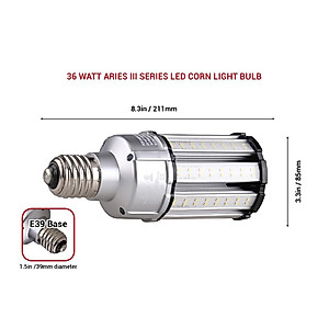 RuggedGrade 100 Watt E39 LED Corn Bulb - Aries III Series - 13,400 Lumens - 4000K - DLC 5.1 - Fanless 6KV Surge