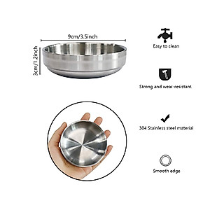 N A Dishes, Small Stainless Steel Pinch Bowl, Sushi Dipping Saucers, Sauce Dishes, Side Dish Bowls, Appetizer Plates, Set of 4 (Silver) (9cm 4Pcs)