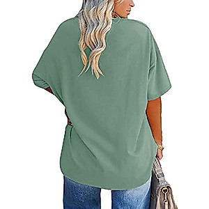 Fisoew Women's Plus Size V Neck T Shirts Summer Half Sleeve Oversized Tees Casual Loose Fit Tunic Tops Green