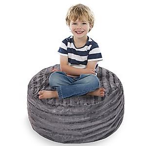 Cheer Collection Stuffed Animal Storage Bean Bag, Kids Toy Storage Organizer and Bean Bag Chair with Handle, Oversized Faux Fur Zippered Bag for Organizing Stuffed Animals, Machine Washable - Gray