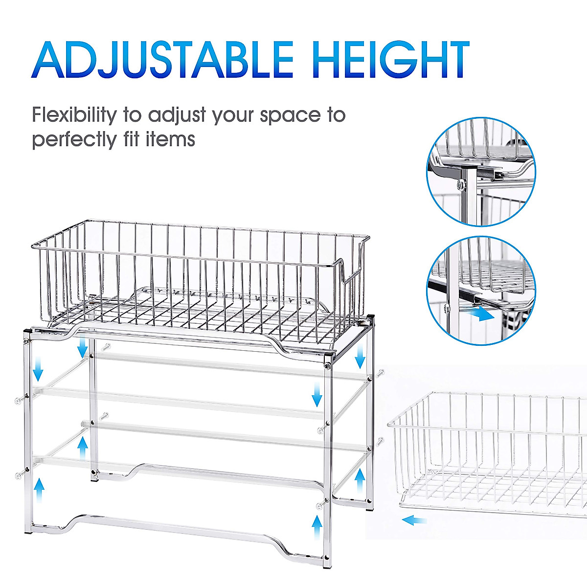 Simple Trending Stackable 2-Tier Under Sink Cabinet Organizer with Sliding Storage Drawer, Chrome