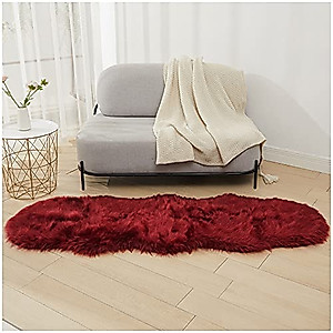 Faux Sheepskin Fur Fuzzy Rug with Rug Grippers for Area Rug, 2x6 Ft Burgundy Furry Rugs, Alfombras para Habitacion, Bedside Fluffy Rug Fur Rugs for Bedroom, Living Room, Photography …