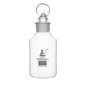 EISCO Reagent Bottle, 1000ml - Wide Mouth and Glass Penny Stopper Borosilicate 3.3- Eisco Labs