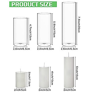 Set of 6 White Pillar Candles and 6 Glass Cylinder Vases Clear Cylinder Candle Holders for Slim Pillar Candles Wedding Centerpieces
