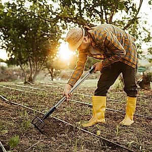 BARAYSTUS Long Hand Cultivator, Carbon Steel & Stainless Steel Tiller Cultivator, Garden Cultivator with Telescopic Handle and Soft Handle Cover, Hand Tiller for Digging Loosening Weeding