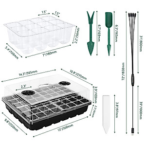 CANNABMALL 2 Packs Seed Starter Tray with Grow Light Samsung LM281B Diodes, Dimmable Seedling Starter Trays, 96 Cells Germination Trays Kit with Humidity Dome for Indoor Gardening Plant Black