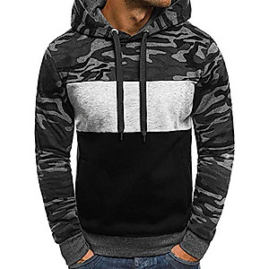 Hoodies for Men Thenlian Mens Camouflage Plus Size Pullover Long Sleeve Hooded Sweatshirt Tops Blouse(Dark Gray, L)