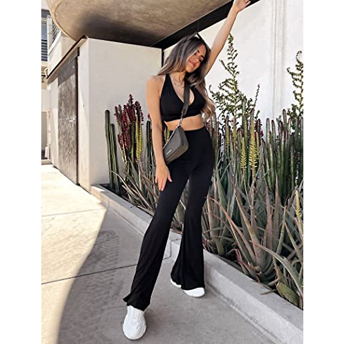 ZOOSIXX Black Flare Yoga Pants for Women, Crossover Buttery Soft Bootcut Leggings