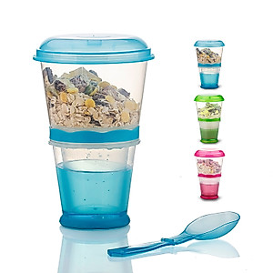 Cereal To Go, Cereal Container, Cereal On The Go Go Cereal Box Storage Container Cups Milk Yogurt Keeper Holder With Spoon (Red+Blue)