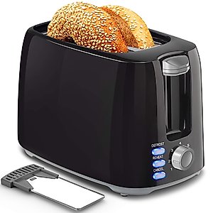 2 Slice Black Toaster with Wide Slots, Bagel Function, 7 Shade Settings, Removable Crumb Tray - Compact Prime Rated Toaster for Bread, Waffles