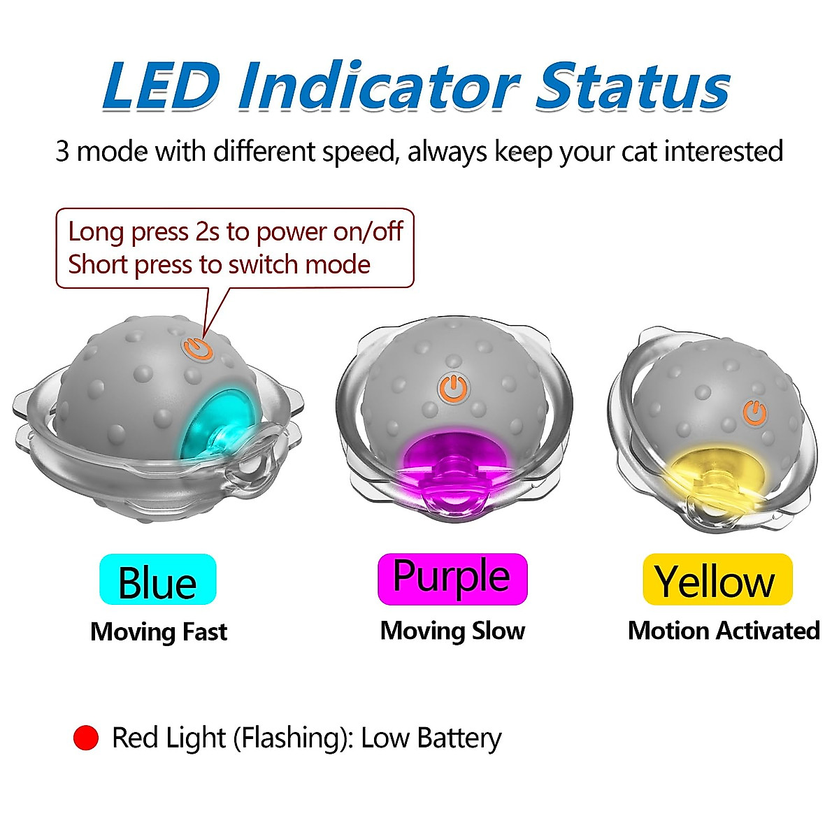 Sofolor Motion Activate Interactive Cat Toys - Automatic Moving Ball Toys for Indoor Cats, Self Rotating Ball with Lights, Electric Cat Mice Toys, USB Rechargeable, Auto On/Off