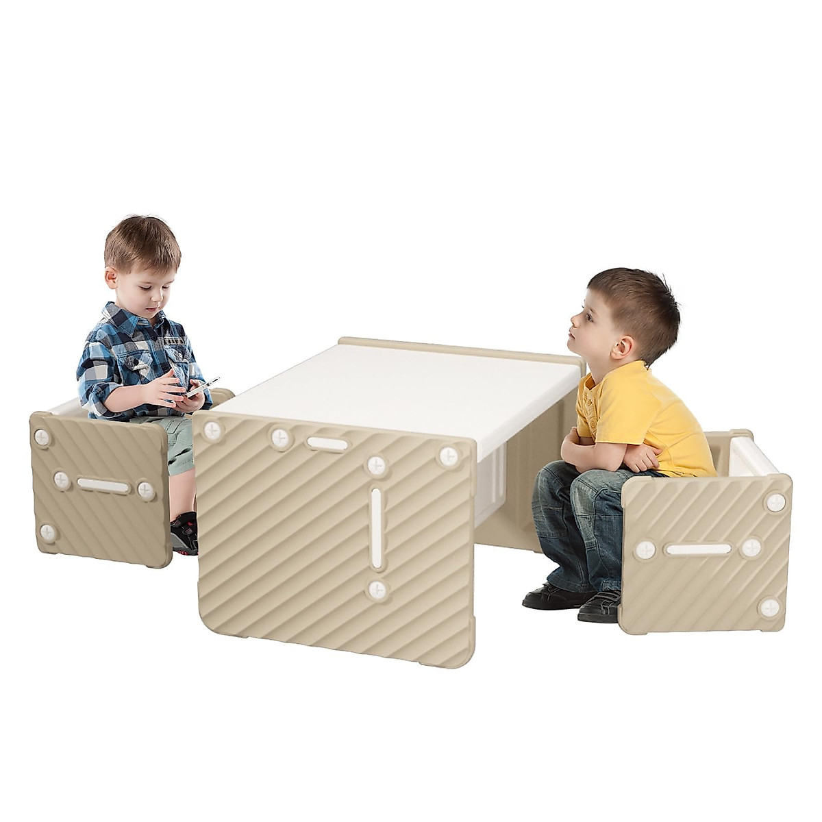 hoopyosms Kids' Table and 2 Chairs Set, 4 in 1 Activity Table for Toddlers Children Learning, Play, Arts, Crafts and Creativity - Children's Furniture for Home, Brown