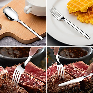 40 Piece Silverware Set, Stainless Steel Flatware Cutlery Set for 8, Mirror Polished Square Tableware Eating Utensils Set for Kitchen, Include Knife Fork Spoon Set,Dishwasher Safe