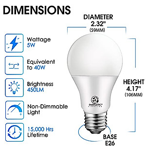 ENERGETIC SMARTER LIGHTING 40W Equivalent A19 LED Light Bulb, Soft White 2700K, UL Listed, E26 Standard Base, Non-Dimmable LED Light Bulb, 4-Pack