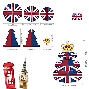 Lide Road 3 Tier British Party Cupcake Stand British Flag Cake Stand United Kingdom Party Cardboard Cake Tower Stand UK England Round Cupcake Tower for British National Day UK Theme Party Supplies