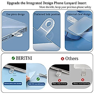BERITNI Universal Cell Phone Tether Tab, 4 Pack Phone Lanyard Patch, Upgrade One-Piece Silicone Phone Lanyard Insert, Phone Lanyard Tab for Most Smartphone, Clear + Pattern